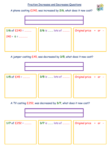 Fraction Increase and Decrease Differentiated Structured Questions | Teaching Resources