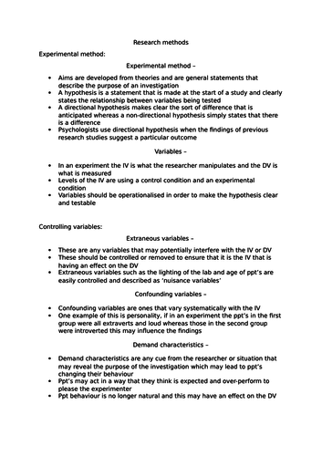 AQA PSYCHOLOGY research methods AS revision notes | Teaching Resources AQA PSYCHOLOGY research methods AS revision notes | Teaching Resources