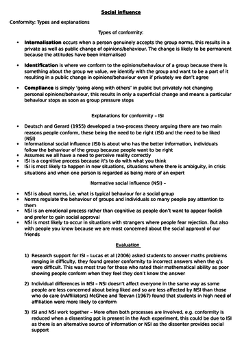 AQA PSYCHOLOGY social influence revision notes | Teaching Resources AQA PSYCHOLOGY social influence revision notes | Teaching Resources