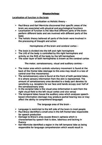 AQA PSYCHOLOGY biopsychology revision notes | Teaching Resources AQA PSYCHOLOGY biopsychology revision notes | Teaching Resources