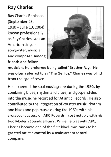 Ray Charles Handout | Teaching Resources