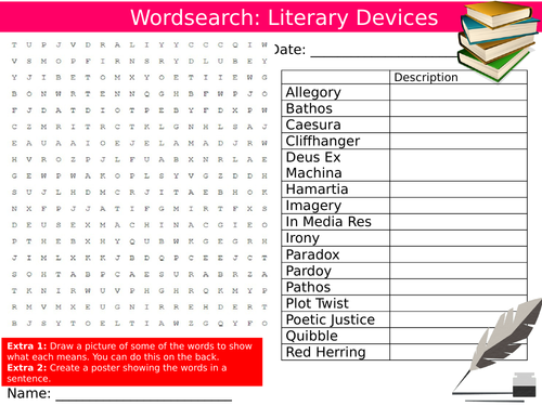 English Literary Devices Wordsearch Puzzle Sheet Keywords Settler ...