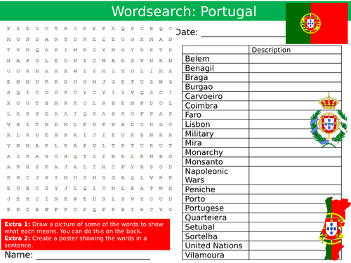 Portugal Wordsearch Puzzle Sheet Keywords Settler Starter Cover Lesson ...