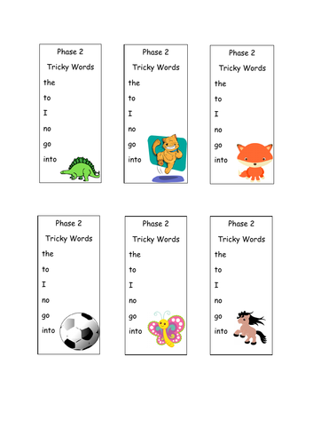 Phase 2 Tricky words and High Frequency words bookmarks or table mats ...