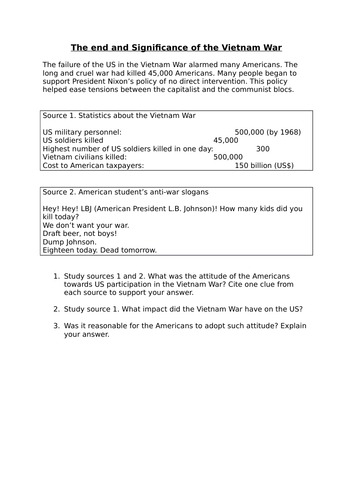 Vietnam War Worksheets Vietnam War Worksheets And Answer Keys For
