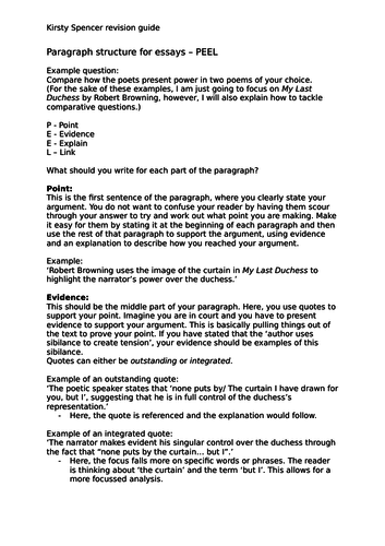 PEEL Paragraph Structure guide | Teaching Resources PEEL Paragraph Structure guide | Teaching Resources