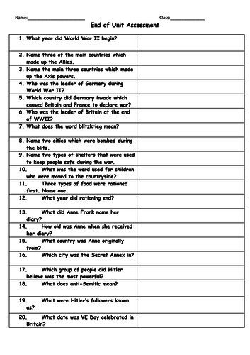 World War II Assessment KS2 | Teaching Resources