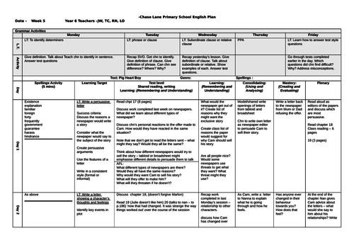 Week 5 Pig Heart Boy - Malorie Blackman (3 days of planning) | Teaching ...