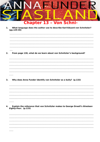 Stasiland - Activities for Chapters 13-18 | Teaching Resources