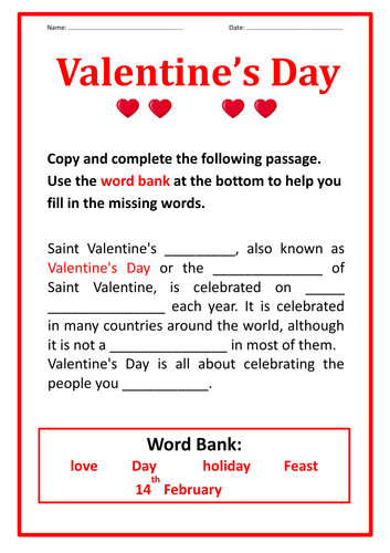 Valentine's Day - Worksheet and Card-Making Resources | Teaching Resources