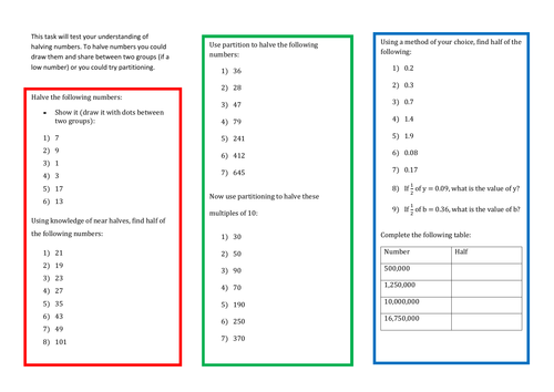 A Worksheet on Halving Numbers | Teaching Resources