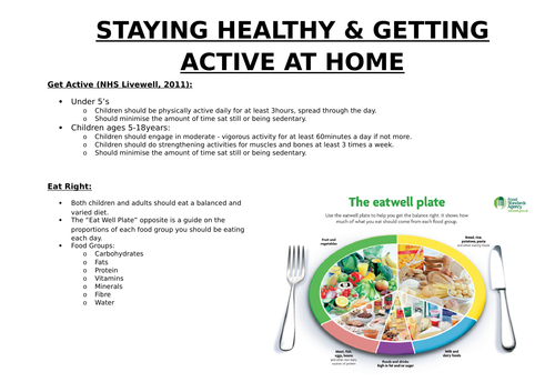 Increasing Healthy Active Lifestyles at Home | Teaching Resources