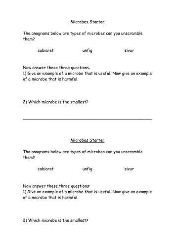 KS3 microbes starter activity | Teaching Resources