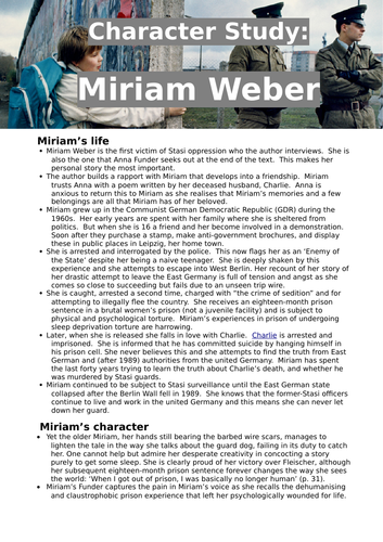 Stasiland - Character Study: Miriam Weber | Teaching Resources