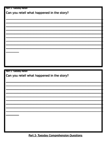 Tuesday by David Wiesner Comprehension Questions and Activities ...