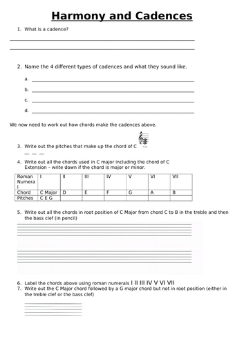 Cadence worksheet | Teaching Resources