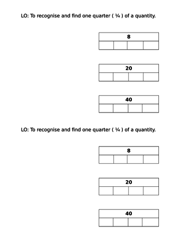 Year 1/2 Maths: Finding a quarter of a quantity (fractions) - bar model ...