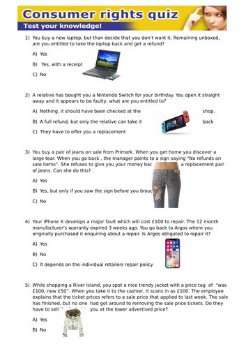Consumer rights quiz | Teaching Resources