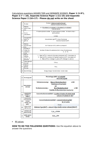 Edexcel 9-1 SEPARATE TRIPLE SCIENCE HIGHER Chemistry Calculations ...