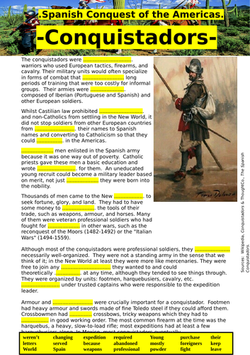 Spanish Conquest of the Americas - 3 Cloze Activities | Teaching Resources