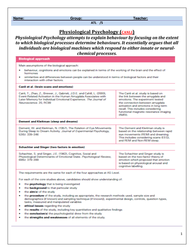 CIE A' level Psychology - Biology Core Studies Bundle | Teaching Resources