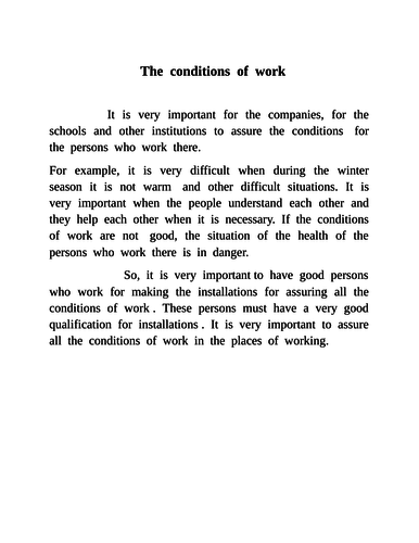 The conditions of work | Teaching Resources