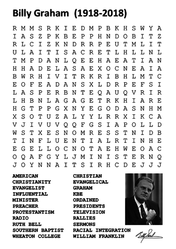 Billy Graham Word Search | Teaching Resources