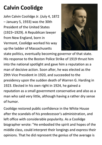 Calvin Coolidge Handout | Teaching Resources