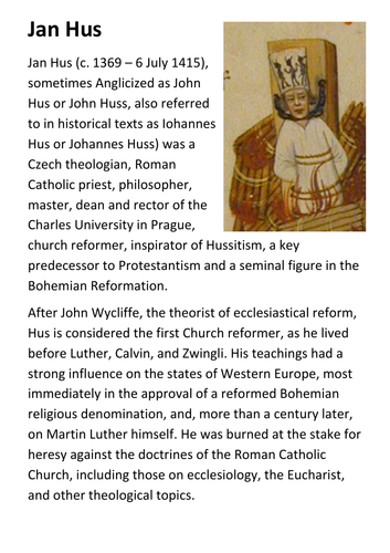 Jan Hus Handout | Teaching Resources
