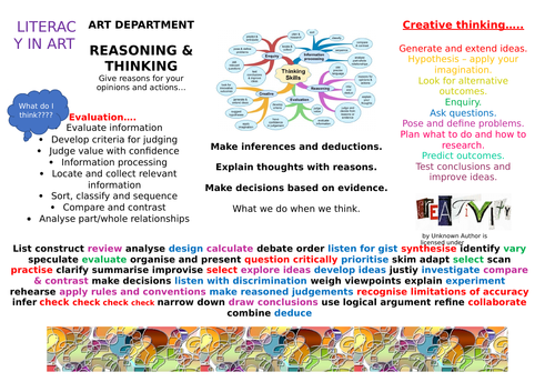 ART & DESIGN LITERACY MAT - Reasoning & Thinking | Teaching Resources