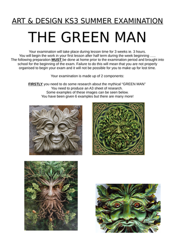 ART & DESIGN KS3 EXAM – Green Man | Teaching Resources