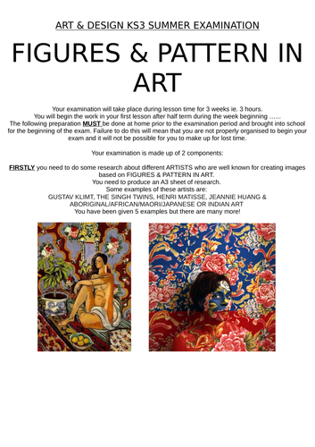 ART & DESIGN KS3 EXAM – Figures & pattern | Teaching Resources