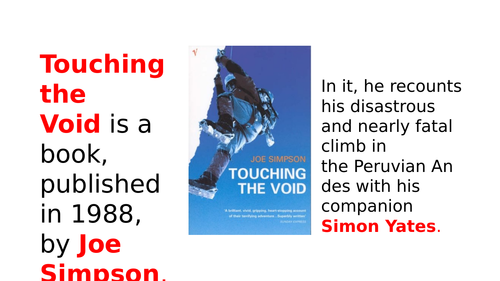 Touching the Void INTRO lesson - GCSE English | Teaching Resources