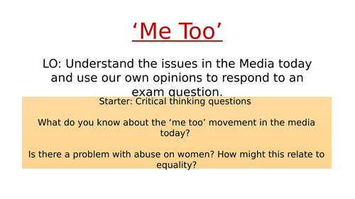 Me too debate and question 5 response | Teaching Resources
