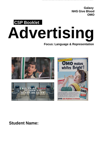 AQA GCSE Media Advertising CSP Workbook: Galaxy, Represent & OMO ...