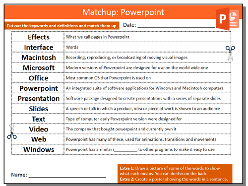 Microsoft Powerpoint Definition Matchup Sheet ICT Computing Starter ...