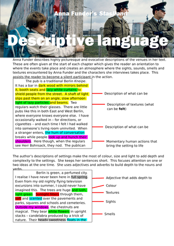 Stasiland - Descriptive Language | Teaching Resources