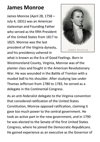 James Monroe Handout | Teaching Resources