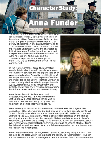 Stasiland - Character Study: Anna Funder | Teaching Resources