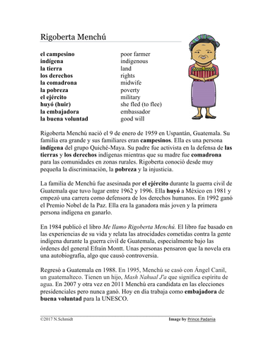 Rigoberta Menchú Biografía - Spanish Biography + Worksheet (Guatemalan ...