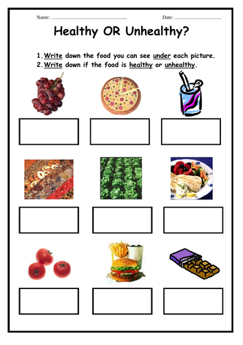 Healthy Vs Unhealthy Foods Worksheet
