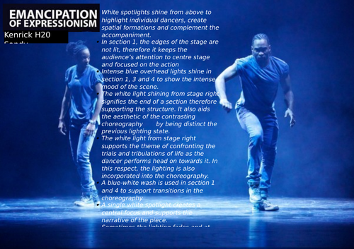 GCSE Dance Display- Lighting in the Anthology Works | Teaching Resources