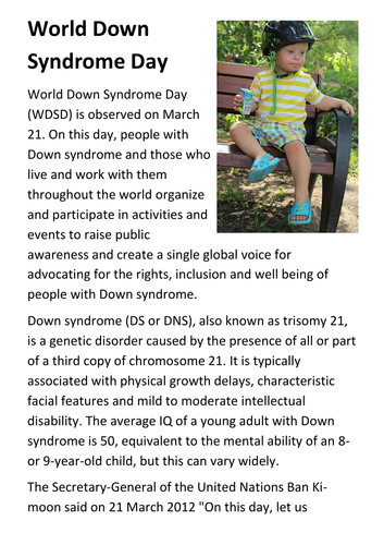 World Down Syndrome Day Handout | Teaching Resources