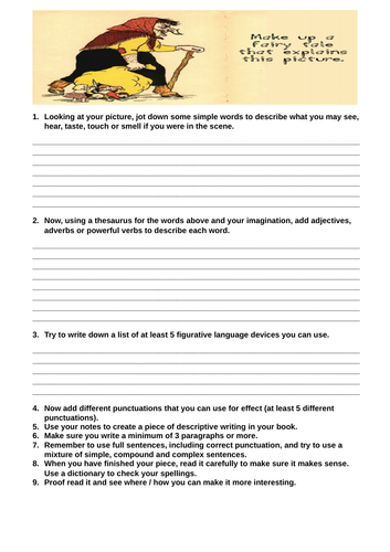 Fairy tale creative writing step by step guide with a visual prompt to ...