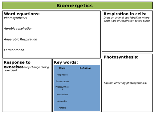 Biology Aqa Bioenergetics Revision Mat Teaching Resources