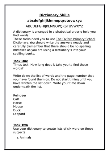 Dictionary Skills | Teaching Resources