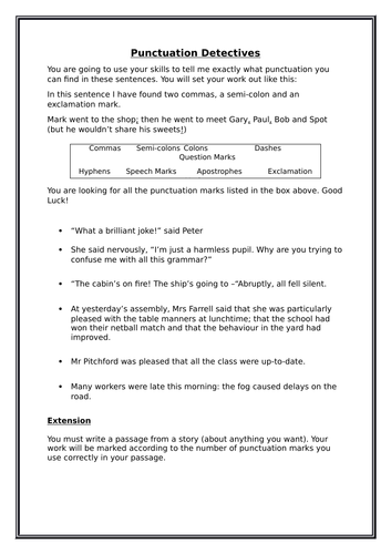 Punctuation Detectives | Teaching Resources