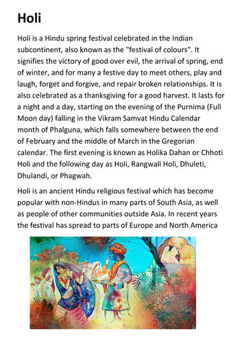 Holi Handout | Teaching Resources