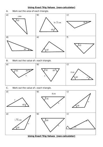 Sine rule , cosine rule including exact trig values for non-calculator ... Sine rule , cosine rule including exact trig values for non-calculator ...
