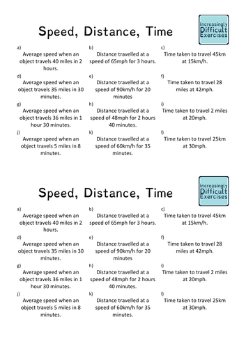 Increasingly Difficult Questions - Speed, Distance, Time | Teaching ... Increasingly Difficult Questions - Speed, Distance, Time | Teaching ...